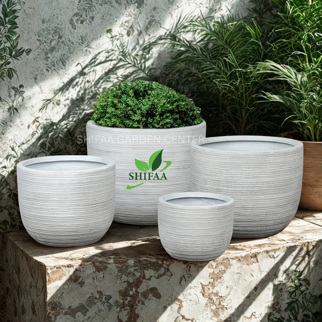 Fiber Clay Ribbed Pot Round – SHIFAA GARDEN CENTER